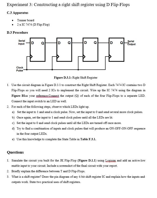 Solved Lab8 :Introduction to Flip-Flops and Shift Registers | Chegg.com