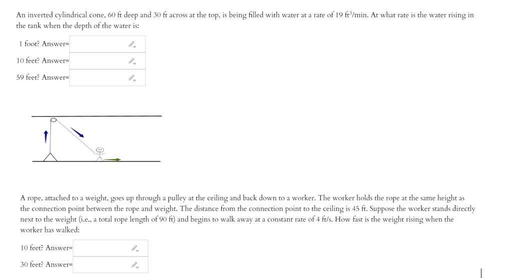 Solved An inverted cylindrical cone, 60 ft deep and 30 ft | Chegg.com
