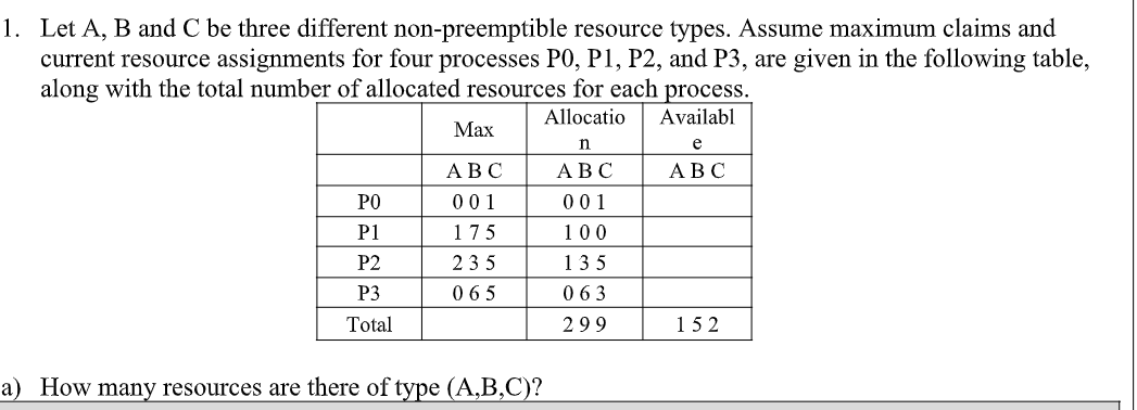 Solved b) What is the contents of the Need matrix? c) Is the | Chegg.com