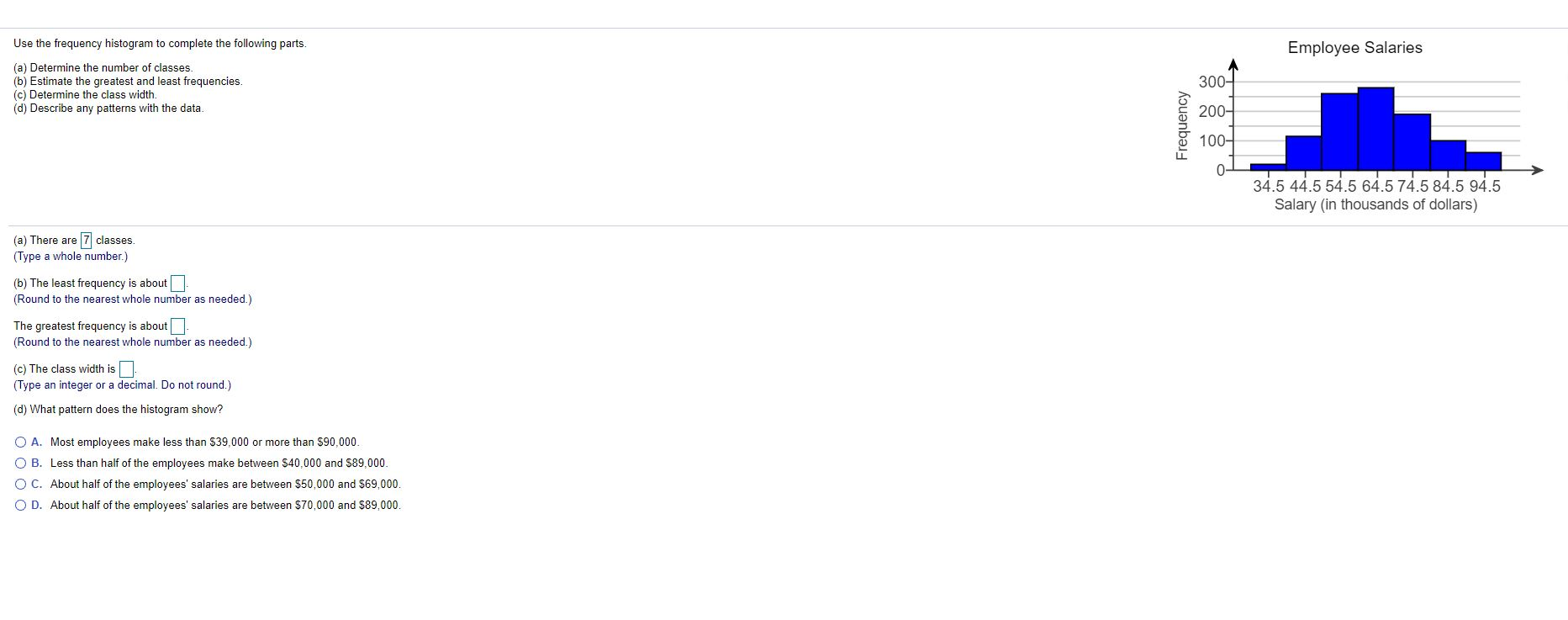 Solved Employee Salaries Use the frequency histogram to | Chegg.com