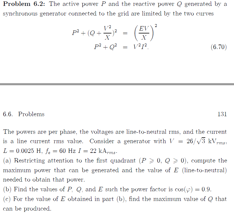 Solved Problem 6.2: The active power P and the reactive | Chegg.com