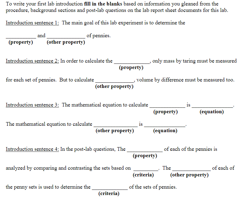To write your first lab introduction fill in the | Chegg.com