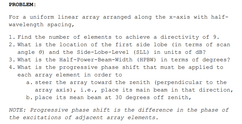 PROBLEM: For a uniform linear array arranged along | Chegg.com