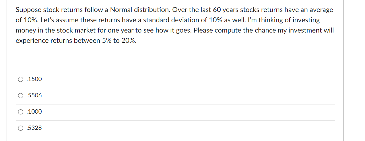 Solved Suppose stock returns follow a Normal distribution. | Chegg.com