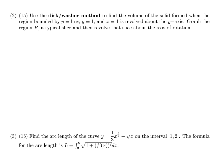 Solved (2) (15) Use the disk/washer method to find the | Chegg.com