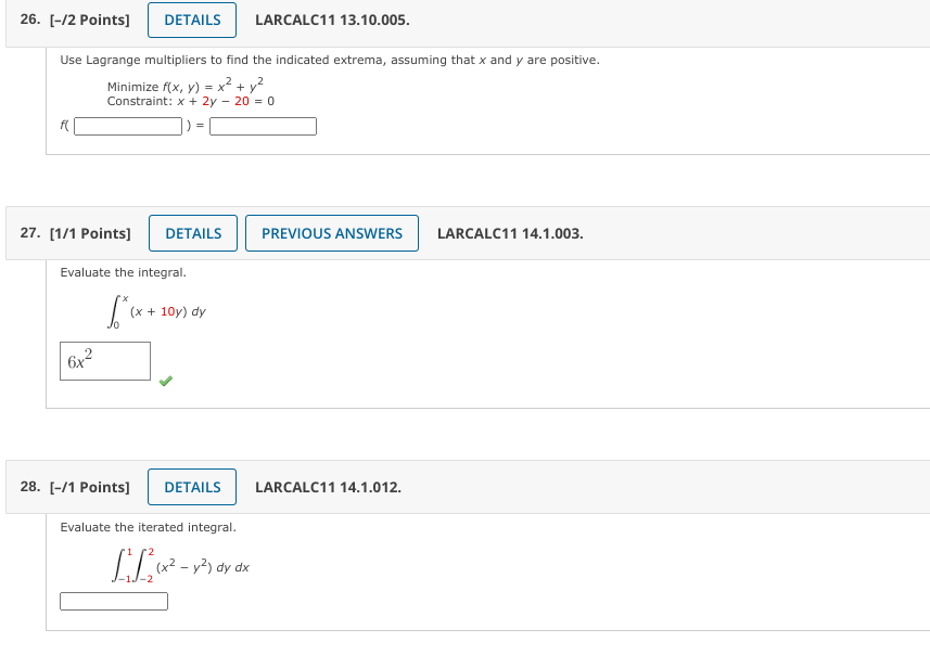 Solved 26. (-/2 points) DETAILS LARCALC11 13.10.005. Use | Chegg.com