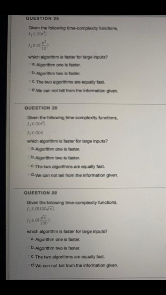 Solved Question 28 Given The Following Time Complexity