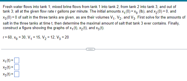 Solved Fresh water flows into tank 1 ; mixed brine flows | Chegg.com