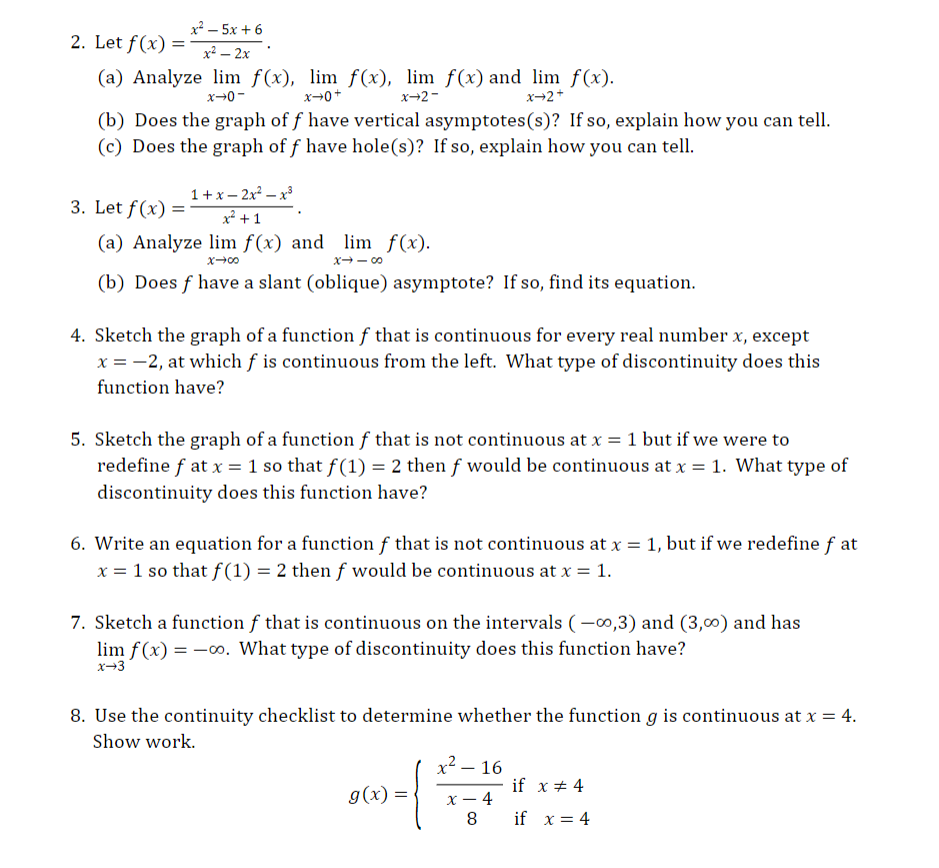 Solved x? - 5x + 6 2. Let f(x) = x2 - 2x (a) Analyze lim | Chegg.com