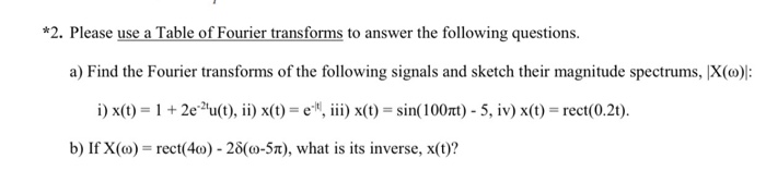 Solved Please use a Table of Fourier transforms to answer | Chegg.com