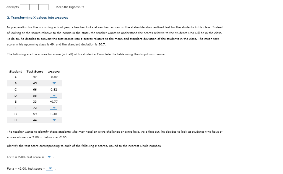 Solved 2. Transforming X values into z-scores In preparation | Chegg.com
