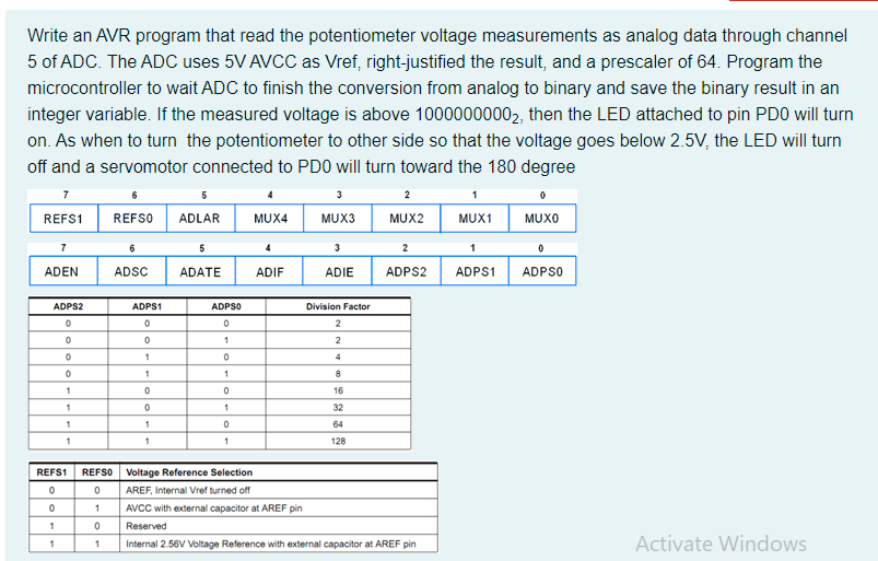 Solved Write an AVR program that read the potentiometer | Chegg.com