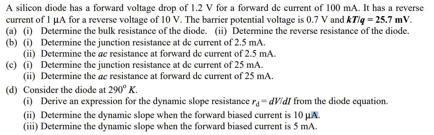 Solved A silicon diode has a forward voltage drop of 1.2 ﻿V | Chegg.com