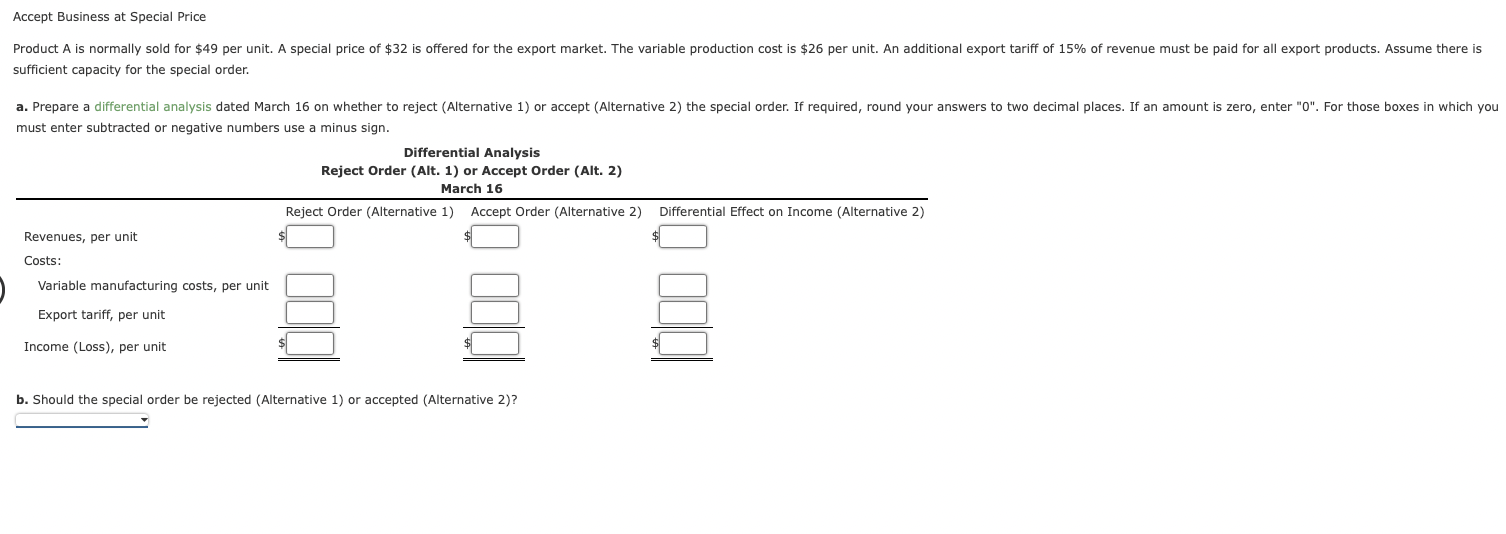 Solved Accept Business at Special Price sufficient capacity | Chegg.com