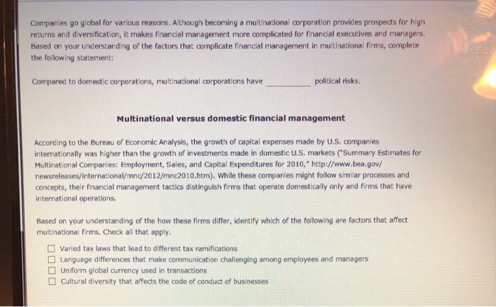 Solved 1. Multinational corporations Aa Aa Why do companies | Chegg.com