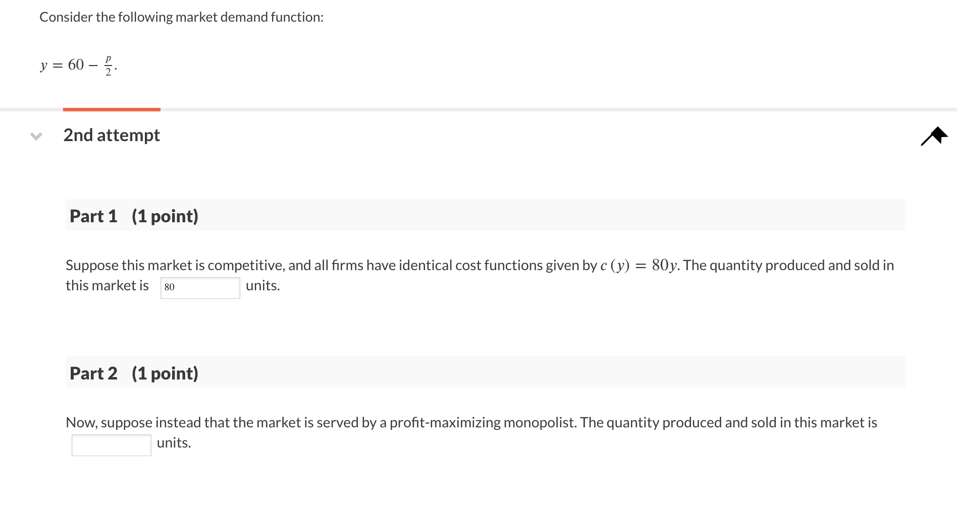 Solved Consider the following market demand function: | Chegg.com
