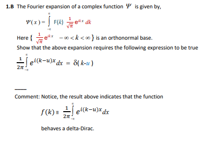 Solved 1.B The Fourier expansion of a complex function is | Chegg.com