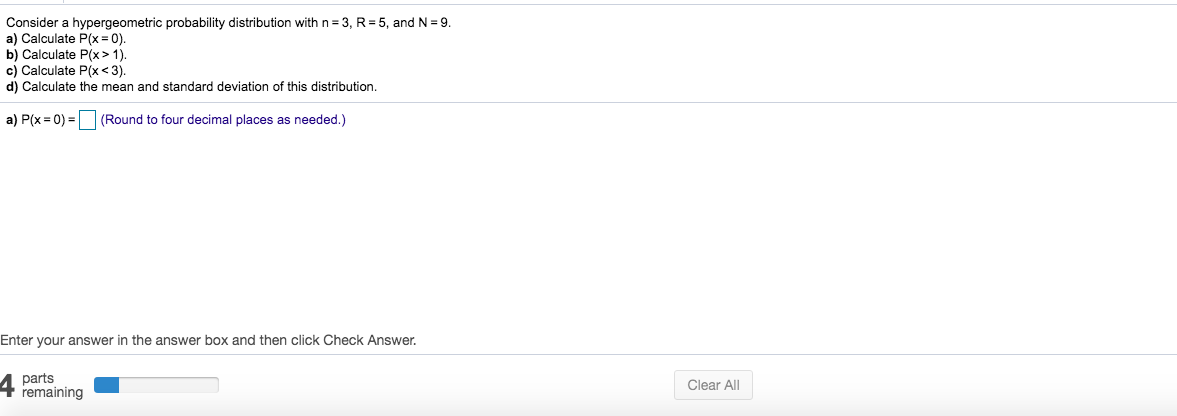 Solved Consider a hypergeometric probability distribution | Chegg.com