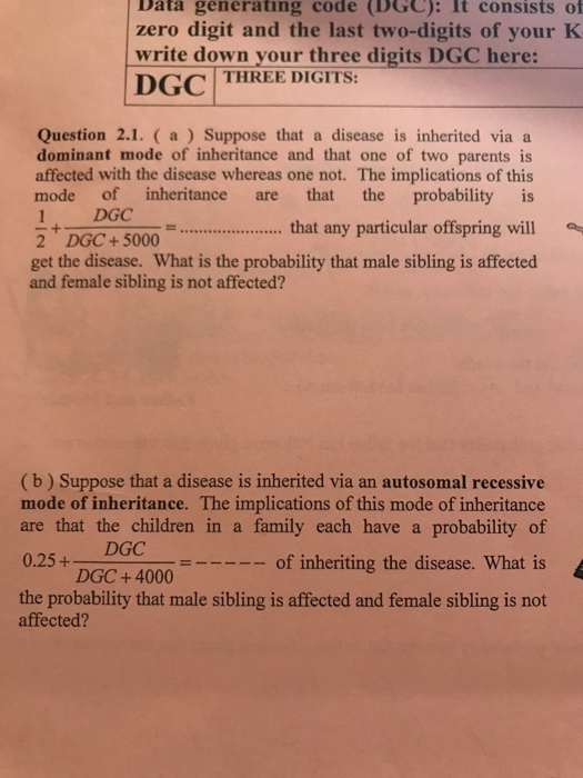 Solved Data generating code (DGC: It consists of zero digit | Chegg.com