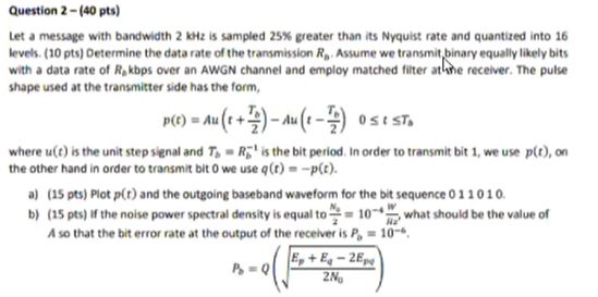 Solved Let a message with bandwidth 2kHz is sampled 25% | Chegg.com