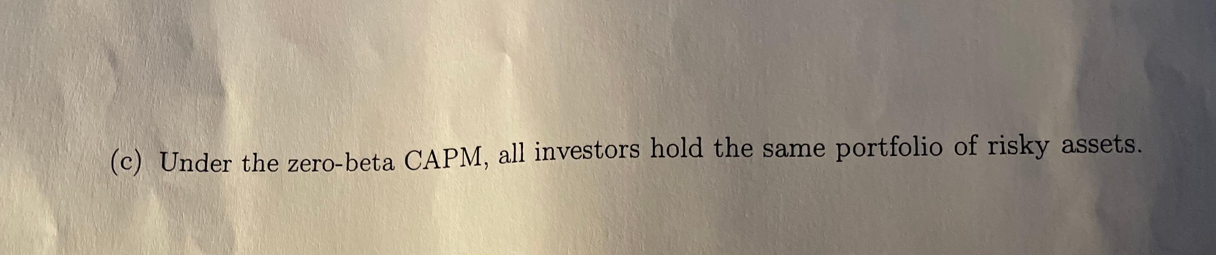 Solved c) Under the zero-beta CAPM, all investors hold the | Chegg.com