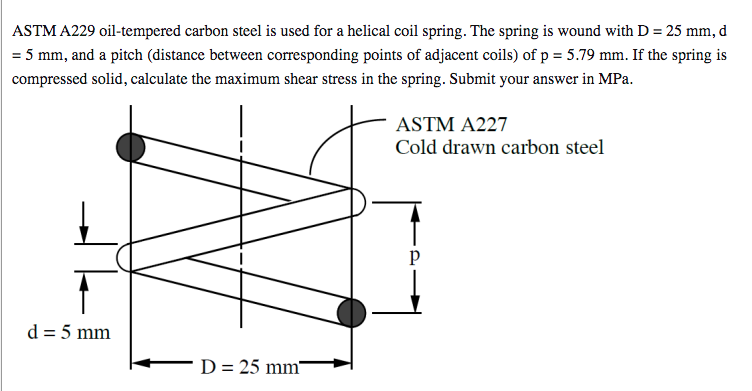 Solved ASTM A229 oil-tempered carbon steel is used for a | Chegg.com