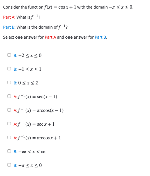 Solved Consider the function f(x)-cosx + 1 with the domain-t | Chegg.com