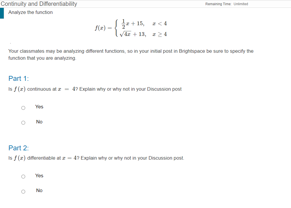 Solved Continuity and Differentiability Remaining Time: | Chegg.com