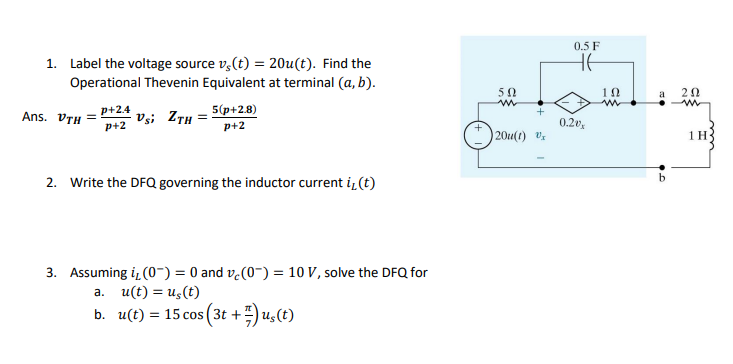 Solved 1. Label the voltage source vs(t)=20u(t). Find the | Chegg.com