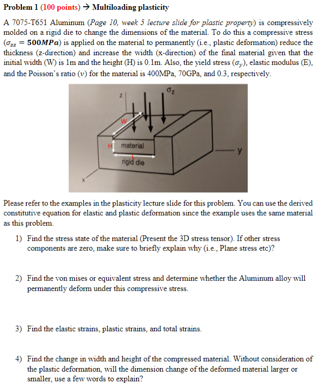 Solved Problem 1 (100 points) → Multiloading plasticity A | Chegg.com