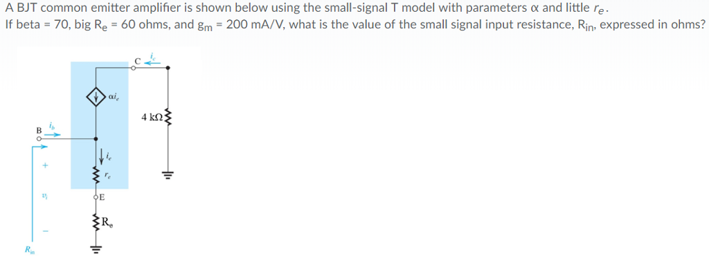 Solved A BJT common emitter amplifier is shown below using | Chegg.com