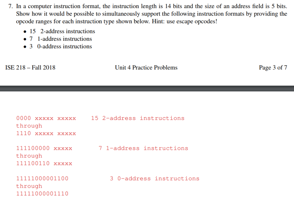 7. In a computer instruction format, the instruction | Chegg.com
