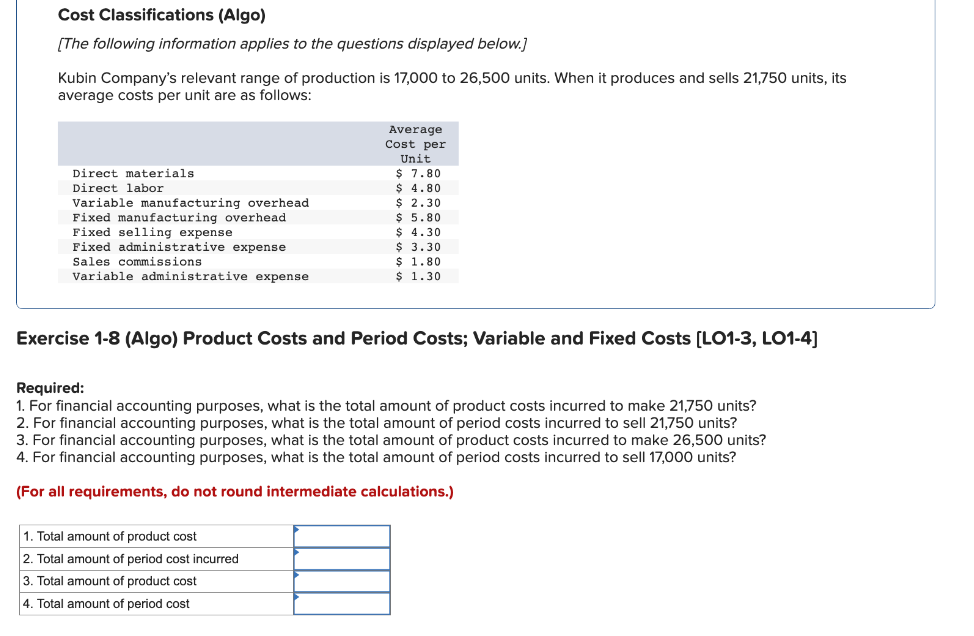 Solved Cost Classifications (Algo) [The following | Chegg.com