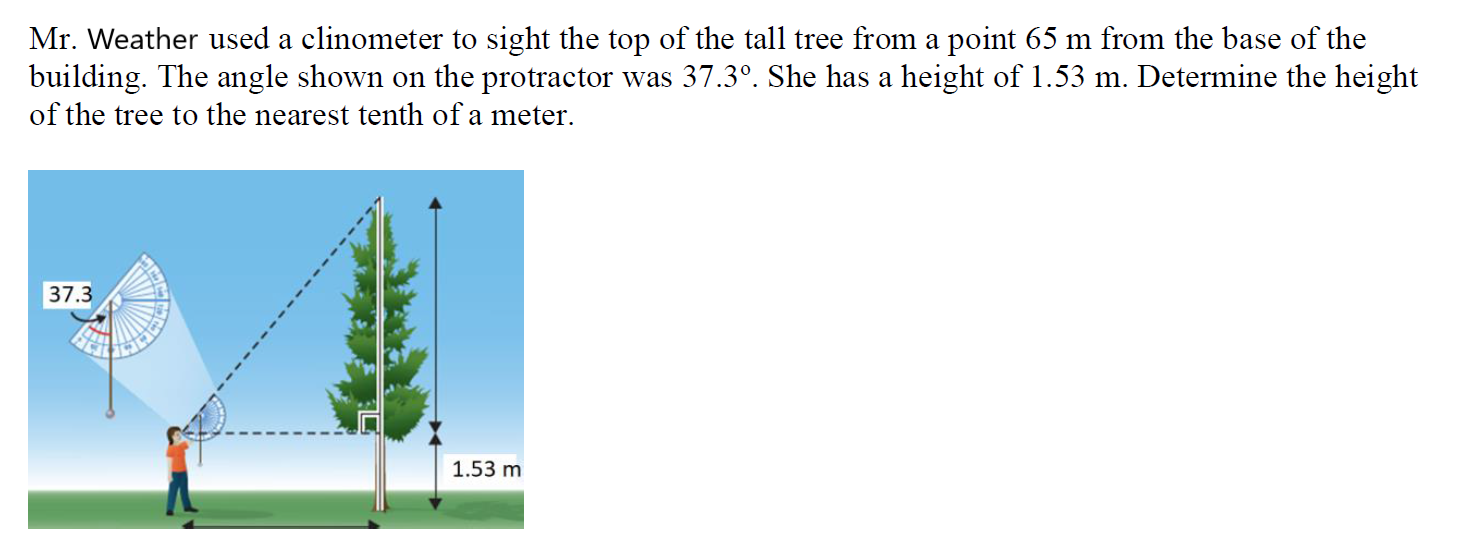 Solved Mr. Weather used a clinometer to sight the top of the | Chegg.com