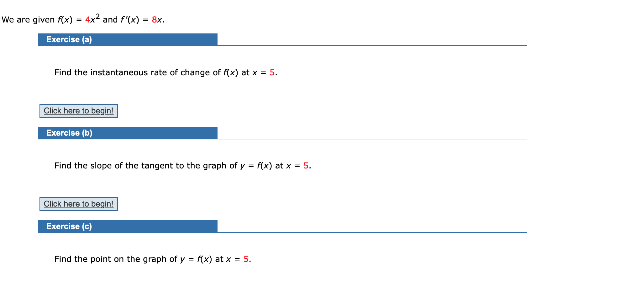 Solved We are given f(x) = 4x2 and f'(x) = 8x. Exercise (a) | Chegg.com
