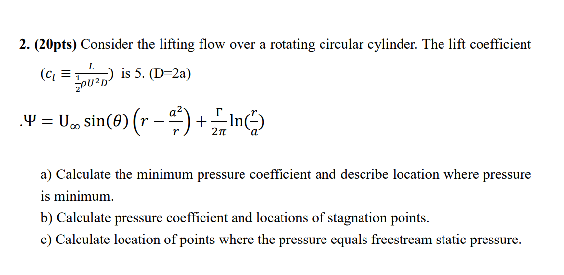 Solved 2. (20pts) Consider the lifting flow over a rotating | Chegg.com