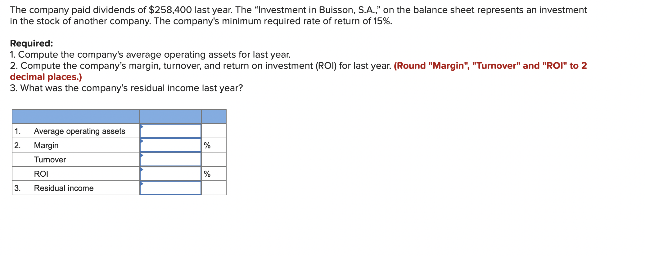 Solved Problem 11-17 (Algo) Return on Investment (ROI) and | Chegg.com