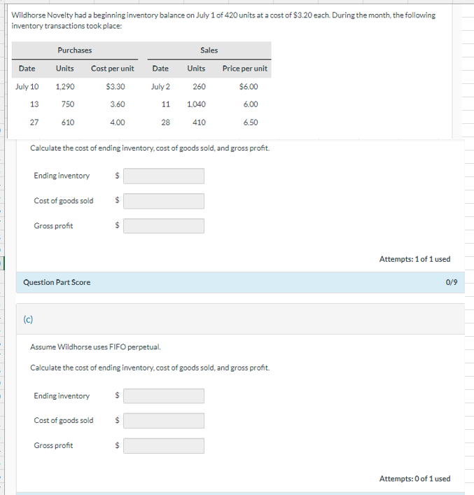 Solved Wildhorse Novelty had a beginning inventory balance | Chegg.com