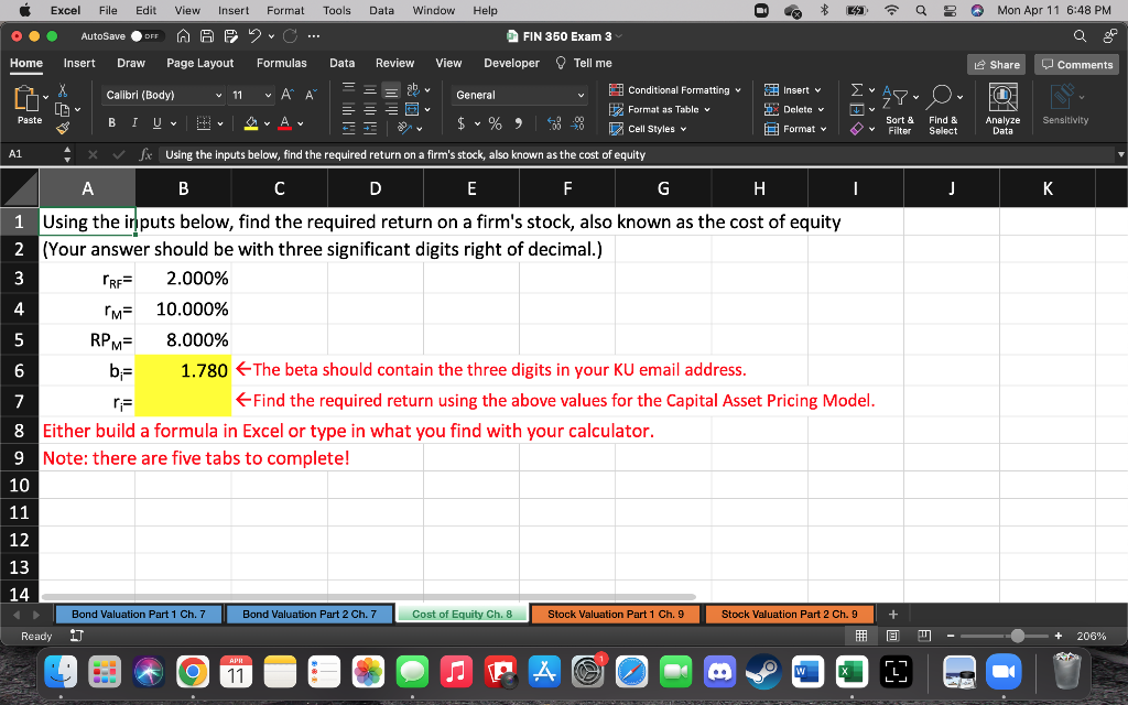 Solved Excel File Edit View Insert Format Tools Data Window | Chegg.com