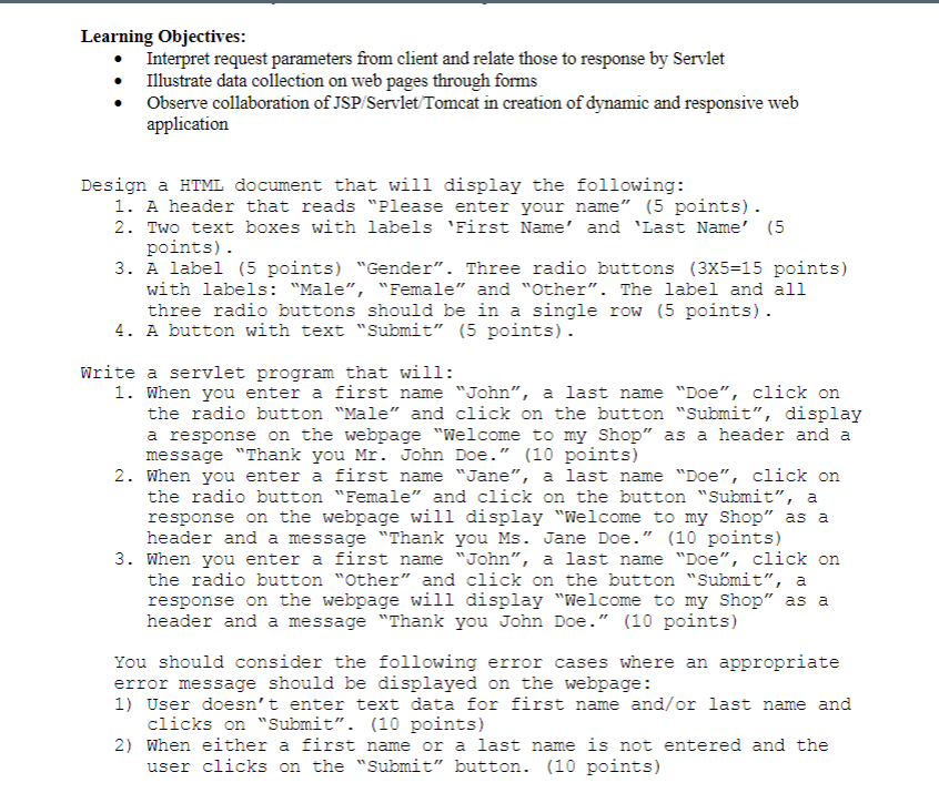 Solved Learning Objectives: - Interpret request parameters | Chegg.com