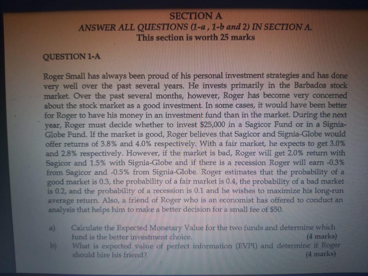 SECTION A ANSWER ALL QUESTIONS (1-a, 1-b and 2) IN | Chegg.com