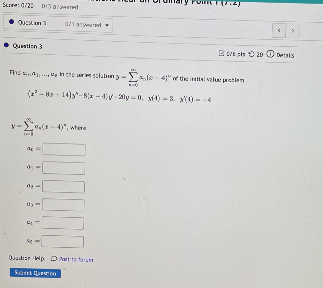 Solved Find a0,a1,…,a5 in the series solution | Chegg.com