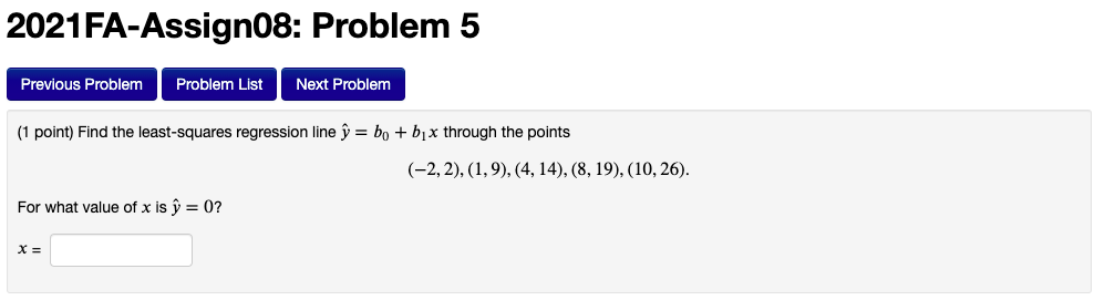 Solved 2021FA-Assign08: Problem 1 Previous Problem Problem | Chegg.com