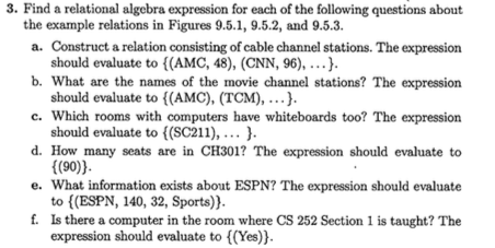 3. Find a relational algebra expression for each of | Chegg.com