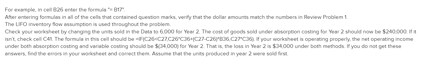 Solved For example, in cell B26 enter the formula "= B17". | Chegg.com
