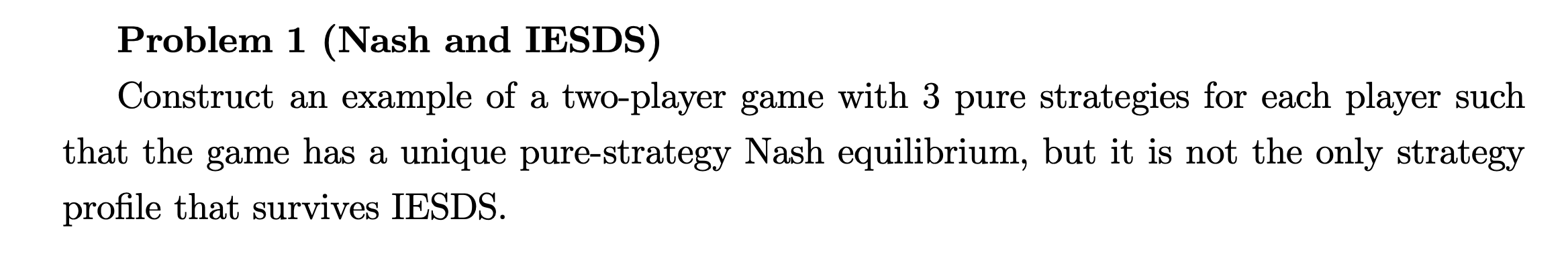 Solved Problem 1 (Nash and IESDS) Construct an example of a | Chegg.com