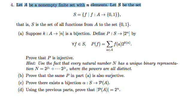 Solved 4. Let A be a nonempty finite set with n elements. | Chegg.com