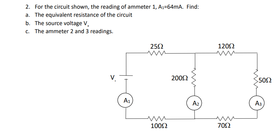 Solved For the circuit shown, the reading of ﻿ammeter | Chegg.com