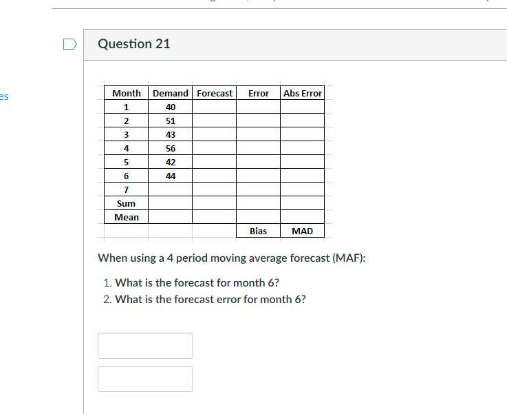 Solved When using a 4 period moving average forecast (MAF): | Chegg.com