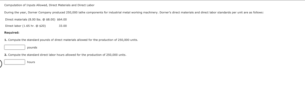 Solved Computation of Inputs Allowed, Direct Materials and | Chegg.com